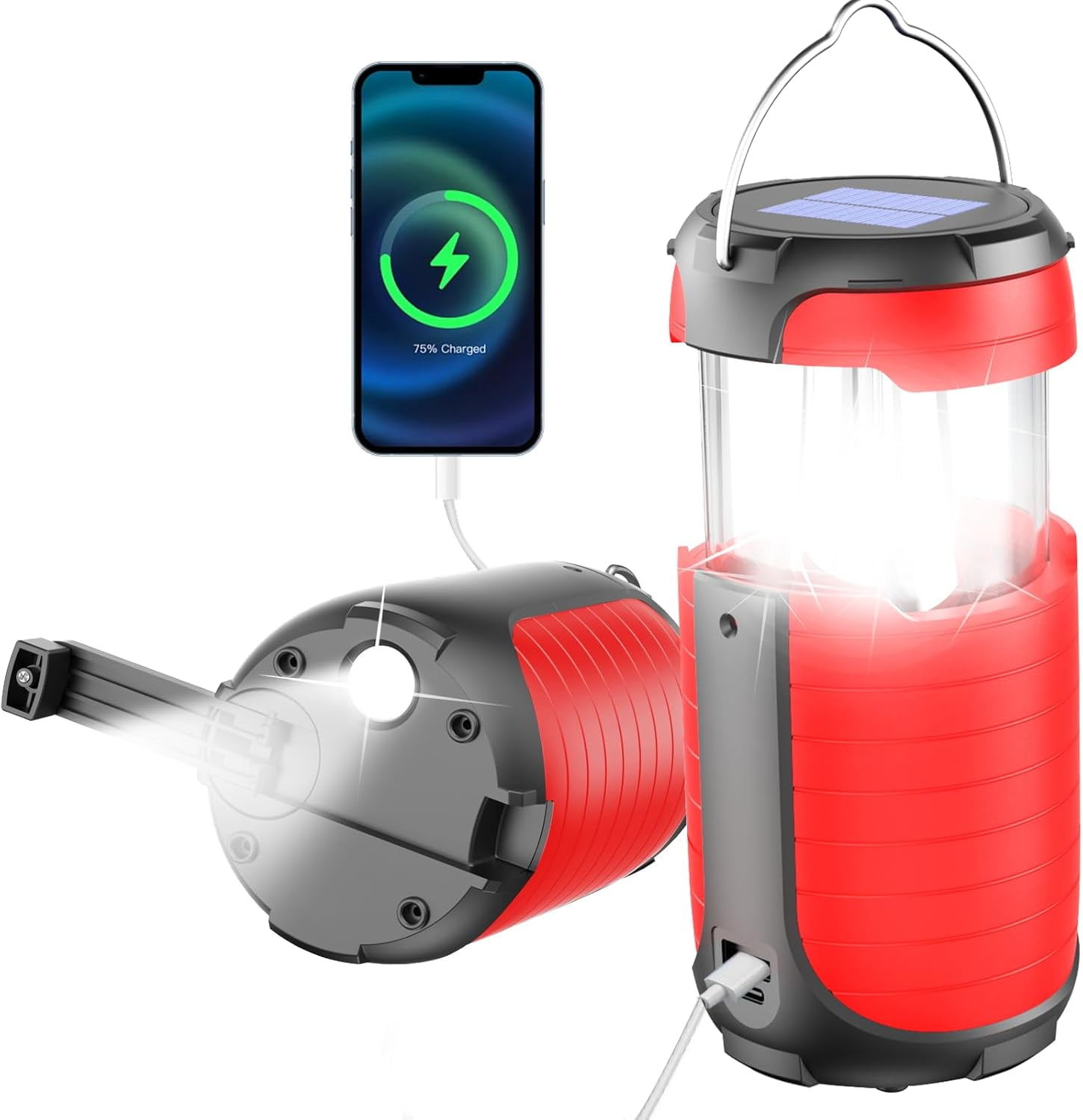 UKLL-5000 Large Capacity Solar Hand Crank Flashlight with 8H Play Time ...