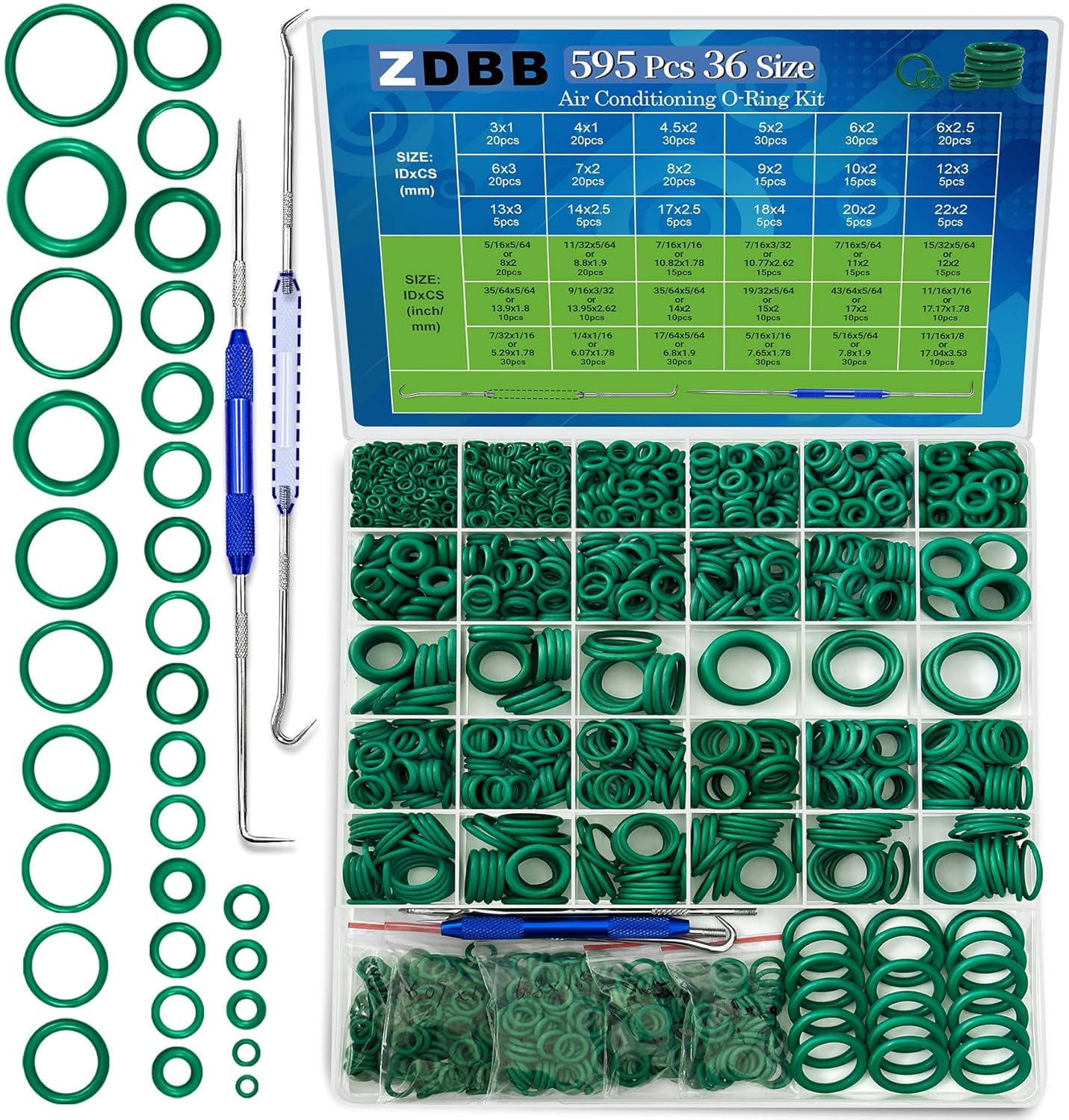 UKLL-595 Pcs Automotive AC O Rings Kit, SAE and Metric Air Conditioning ...
