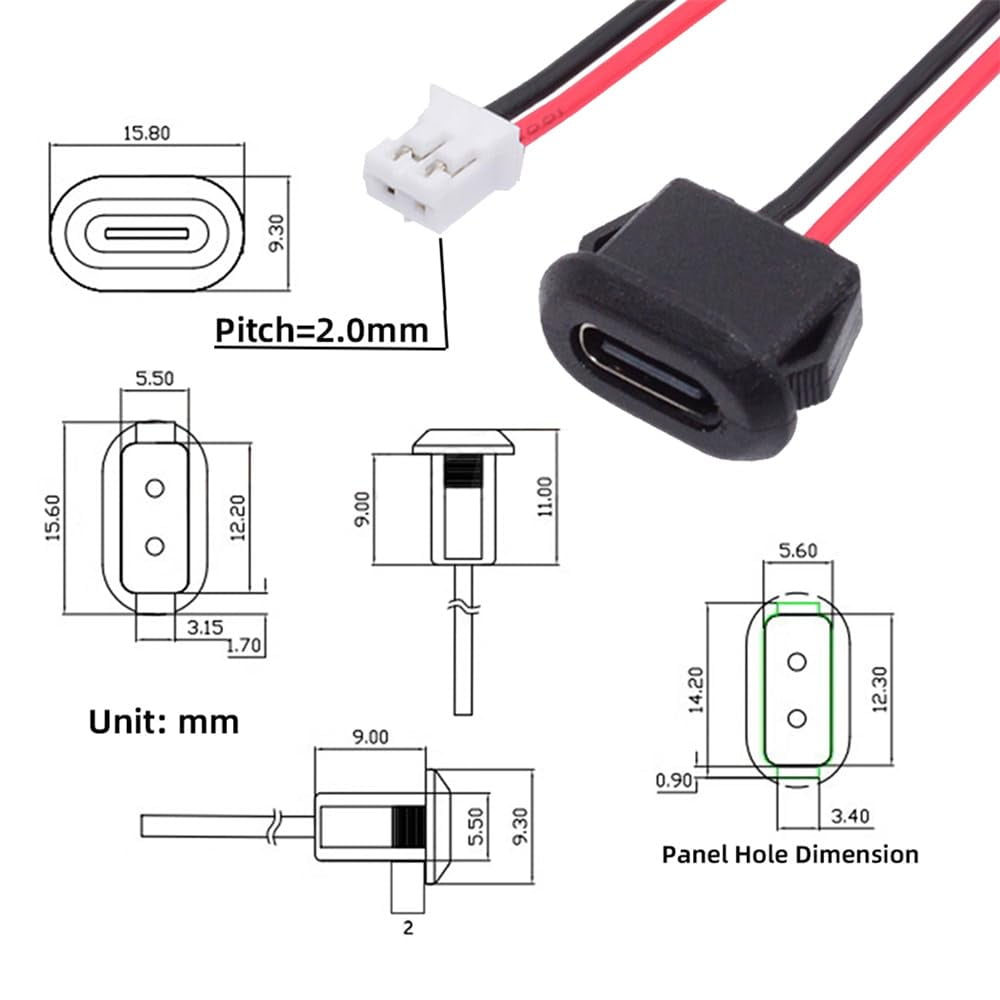 UKLL-5pcs/Set DIY OEM Type C Female Socket to 2Pin Header Cable Type-C ...