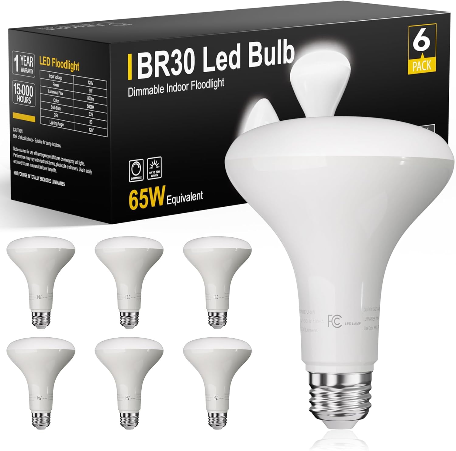 UKLL-6 Pack BR30 Led Bulb 65W Equivalent, Dimmable LED Flood Light ...