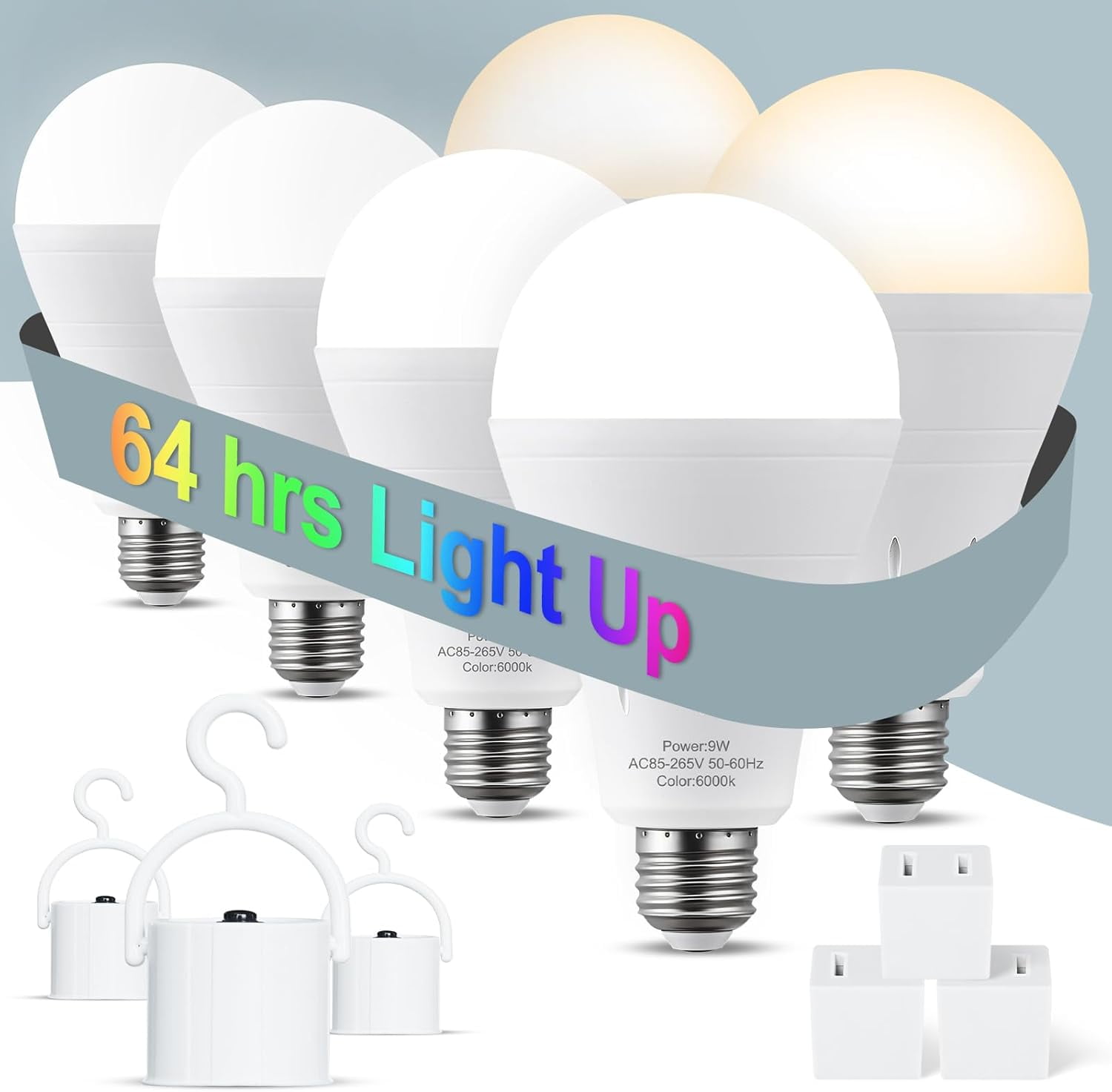 UKLL-6 Pack Rechargeable Light Bulbs, Battery Emergency Light Bulb 9W ...