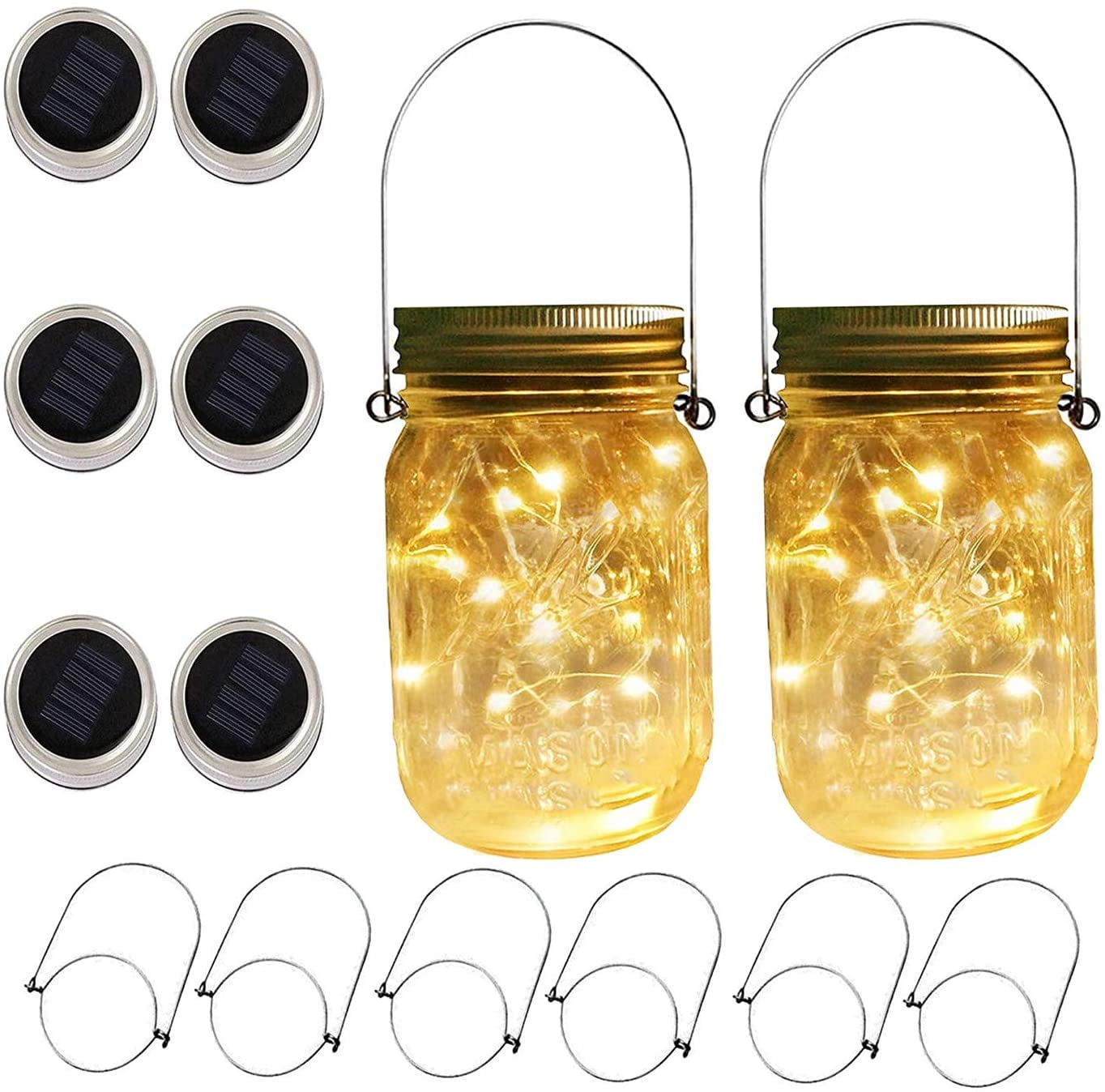 UKLL-6 Pack Solar Mason Jar Lights for Outside, 30 LED Solar Mason Jar ...