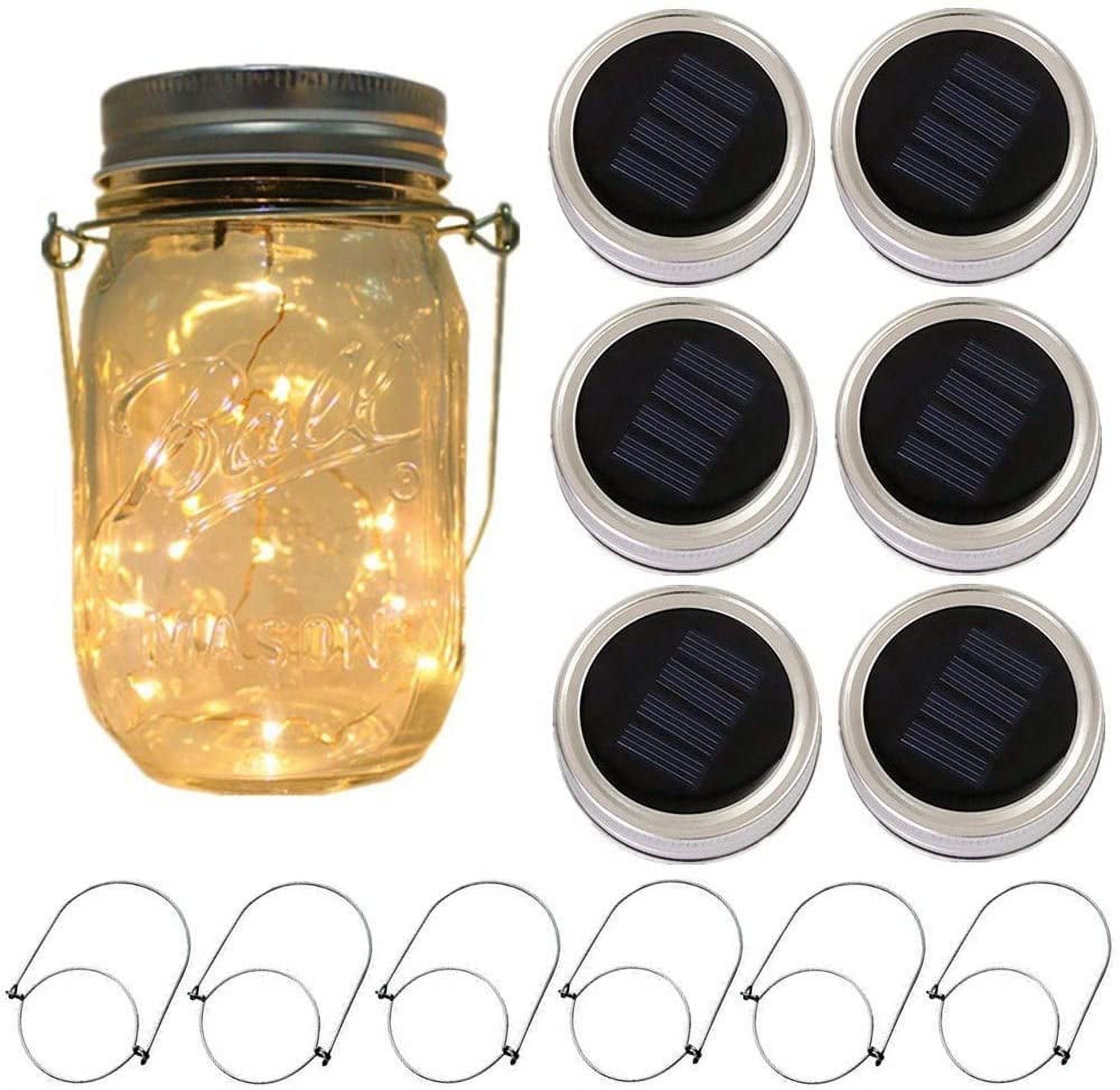 UKLL-6-Pack Solar-powered Mason Jar Lights 20 LEDs (6 Hanger Included ...