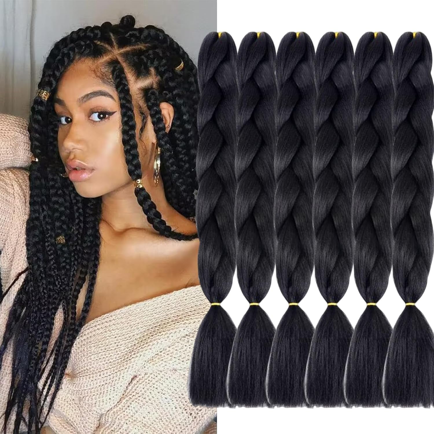 UKLL-6 Packs 24 Inch Jumbo Braiding Hair Soft High Temperature ...