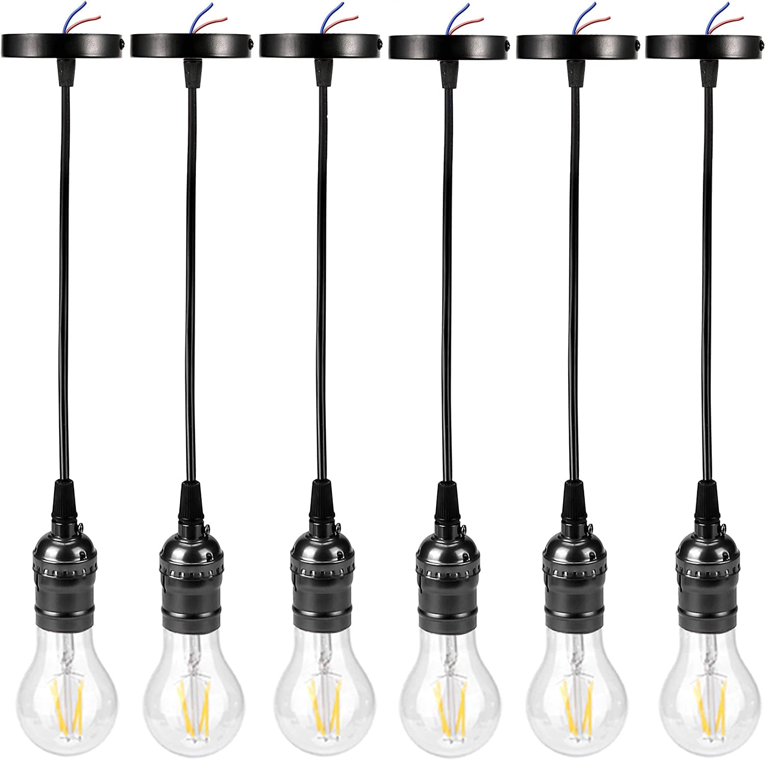 UKLL-6 Packs 3.6 FT Pendant Light Kit for Edison Bulb, 6Mini Hanging ...