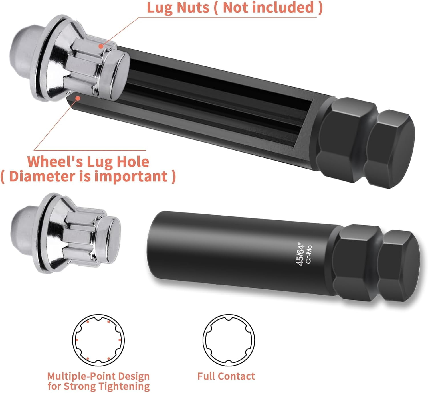 UKLL-6 Spline & 7 Spline Lug Nut Socket Set, Spline Lug Nut Lock Key, Locking Wheel Lug Nut ...