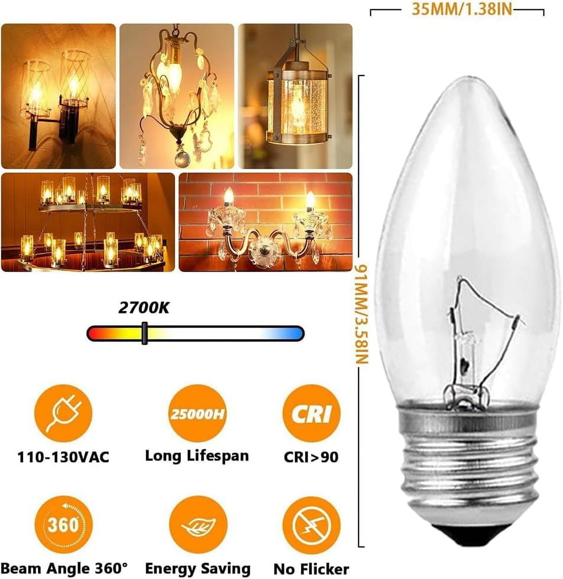 UKLL-6-pack 60W Incandescent Torpedo Tip Chandelier - Crystal Clear ...