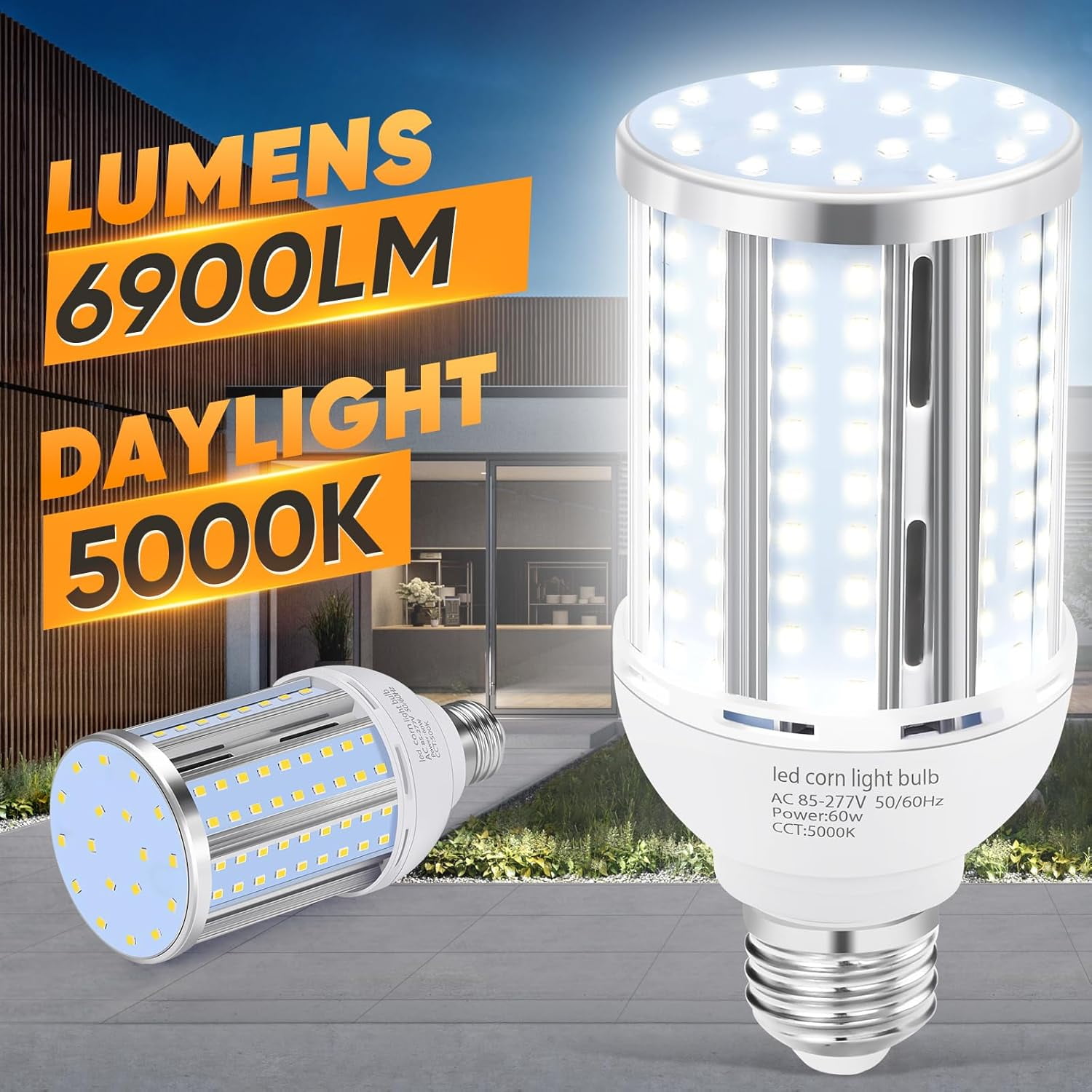 UKLL-60W LED Corn Light Bulb(2 Pack),(600 Watt Equivalent) Fanless E26 ...