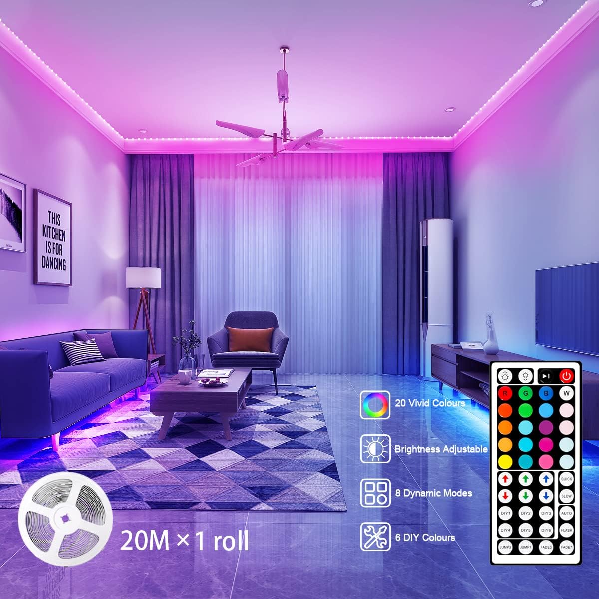 UKLL-65.6ft Led Lights for Bedroom SMD 5050 44-Key Remote Control LED ...