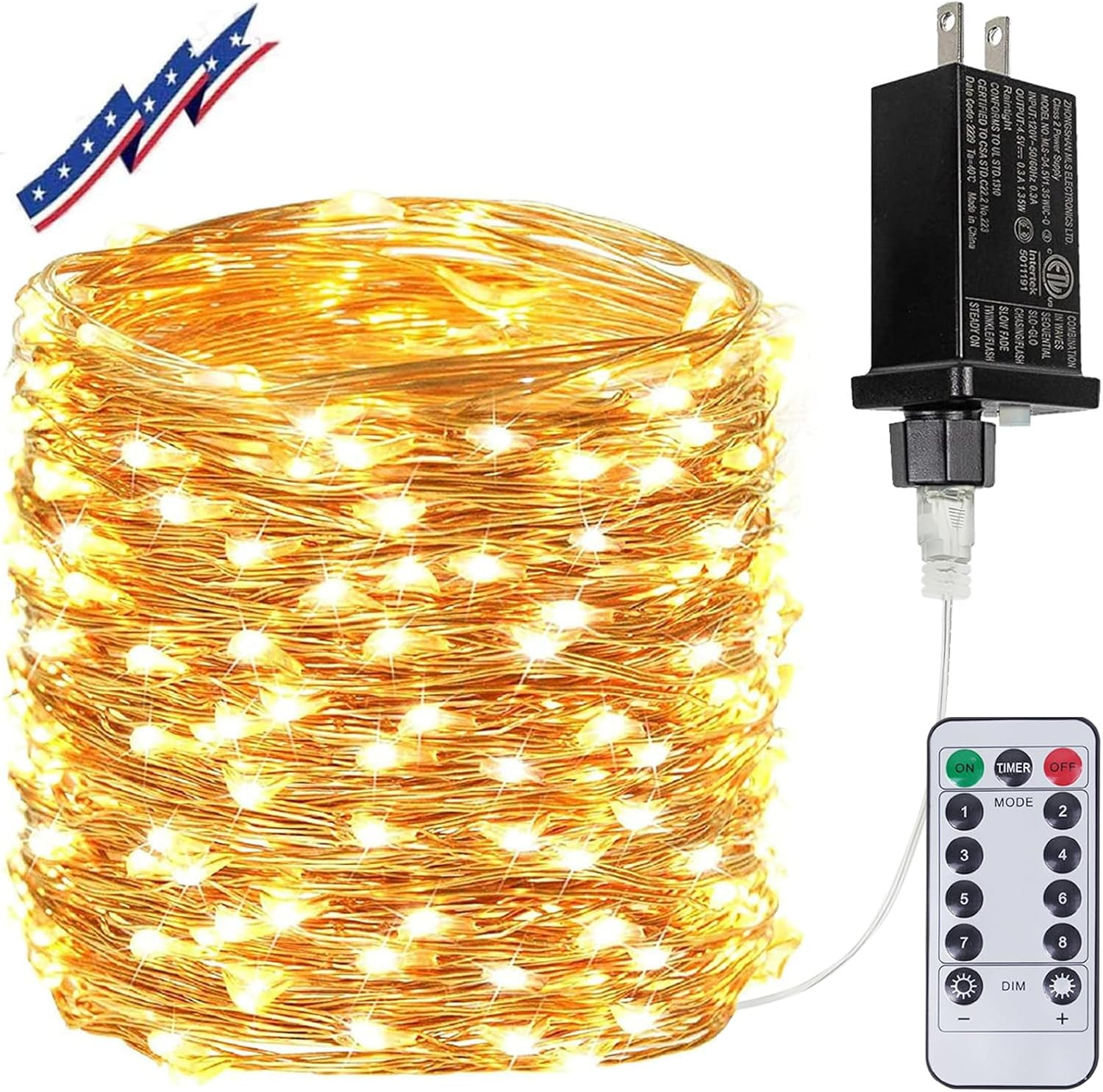 UKLL-66Ft 200LED Fairy Lights Plug in with Remote, Waterproof String ...
