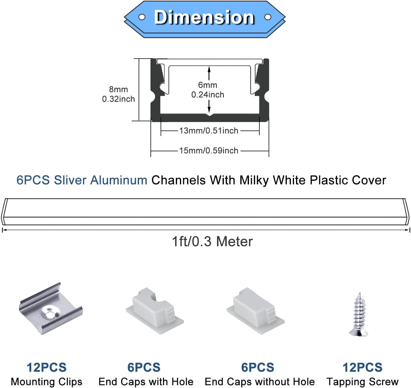UKLL-6Pack 1ft LED Channel, U Shape Led Diffuser Channel, LED Aluminum ...