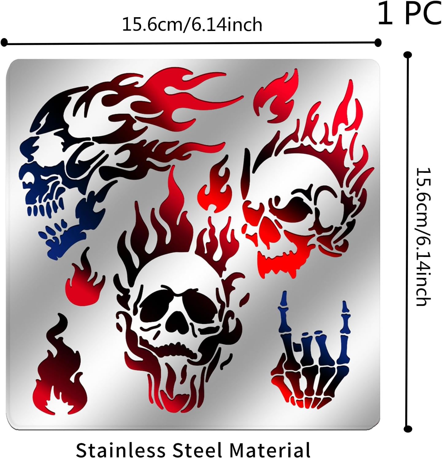 UKLL-6x6 inch Metal Skull Stencil Wood Stencil Fire Skull Wood Burning ...