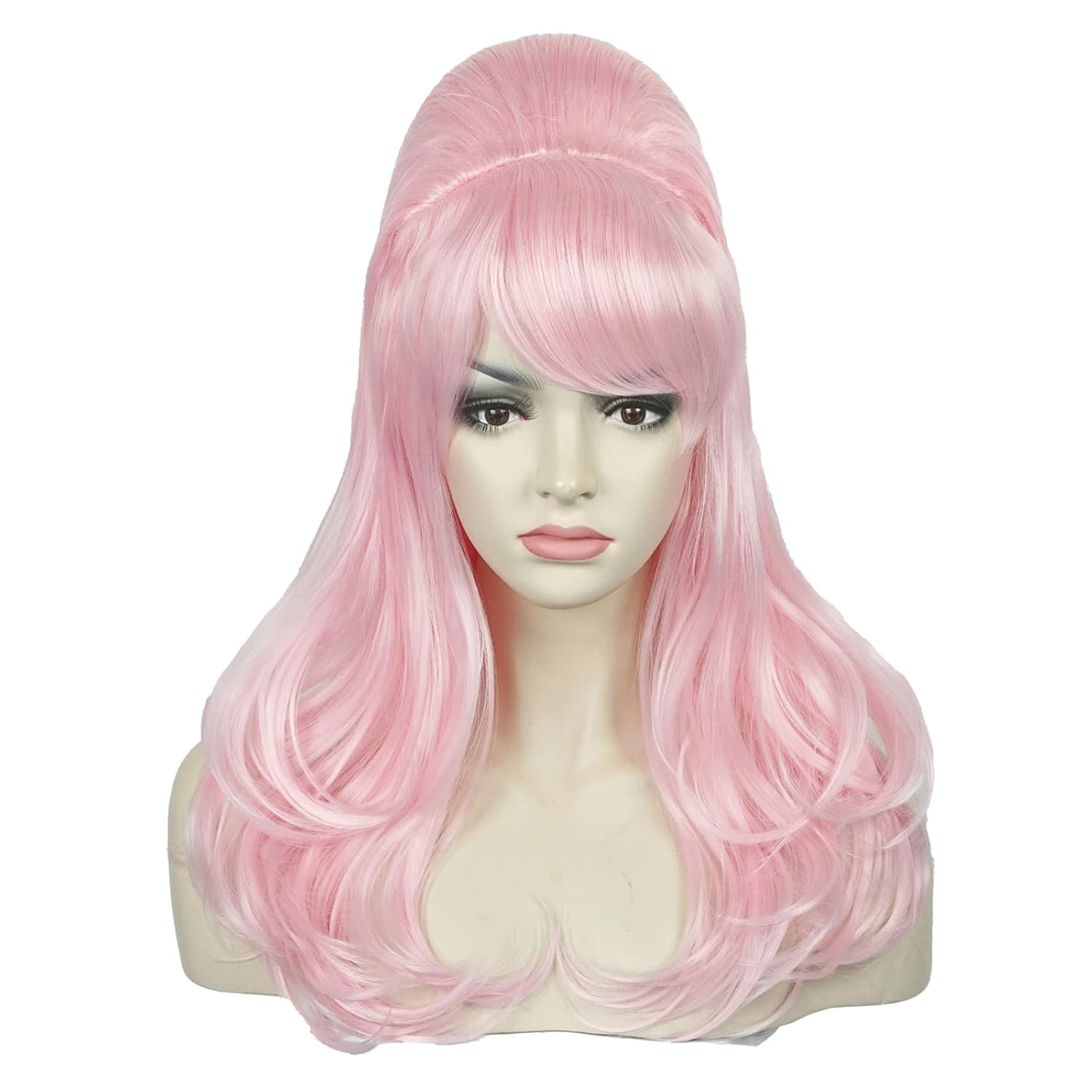 UKLL-70s Wigs for Women Long Wave Pink Bouffant Beehive Wig Big Curly ...