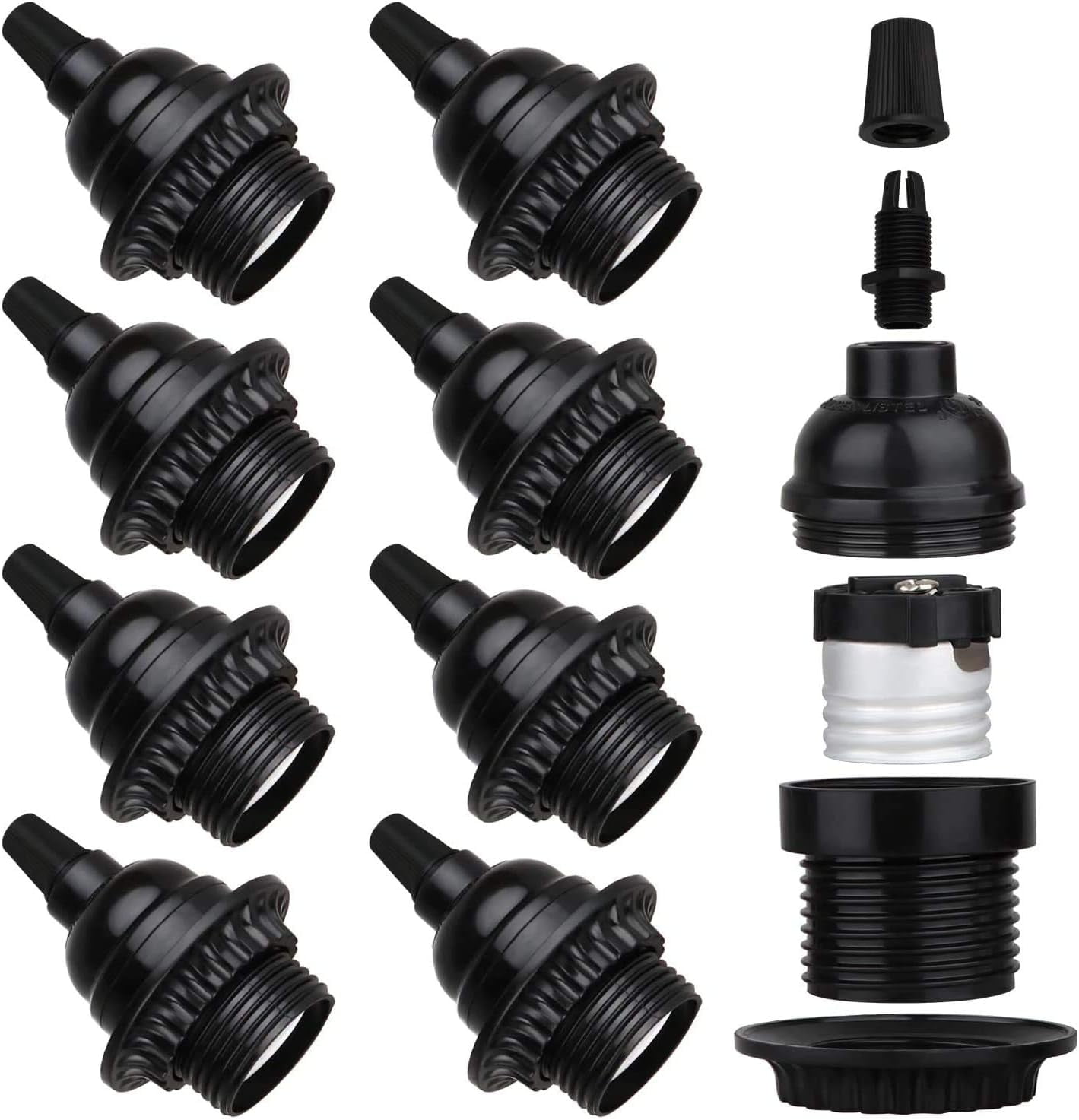 UKLL-8 Pack E26 E27 Light Sockets, Black Medium Screw Base with Shade ...