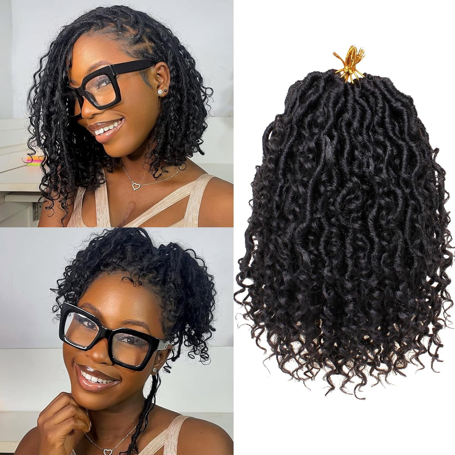 UKLL-8 Packs Goddess Locs Crochet Hair 10 Inch Short Faux Locs Crochet Hair with Curls Pre ...