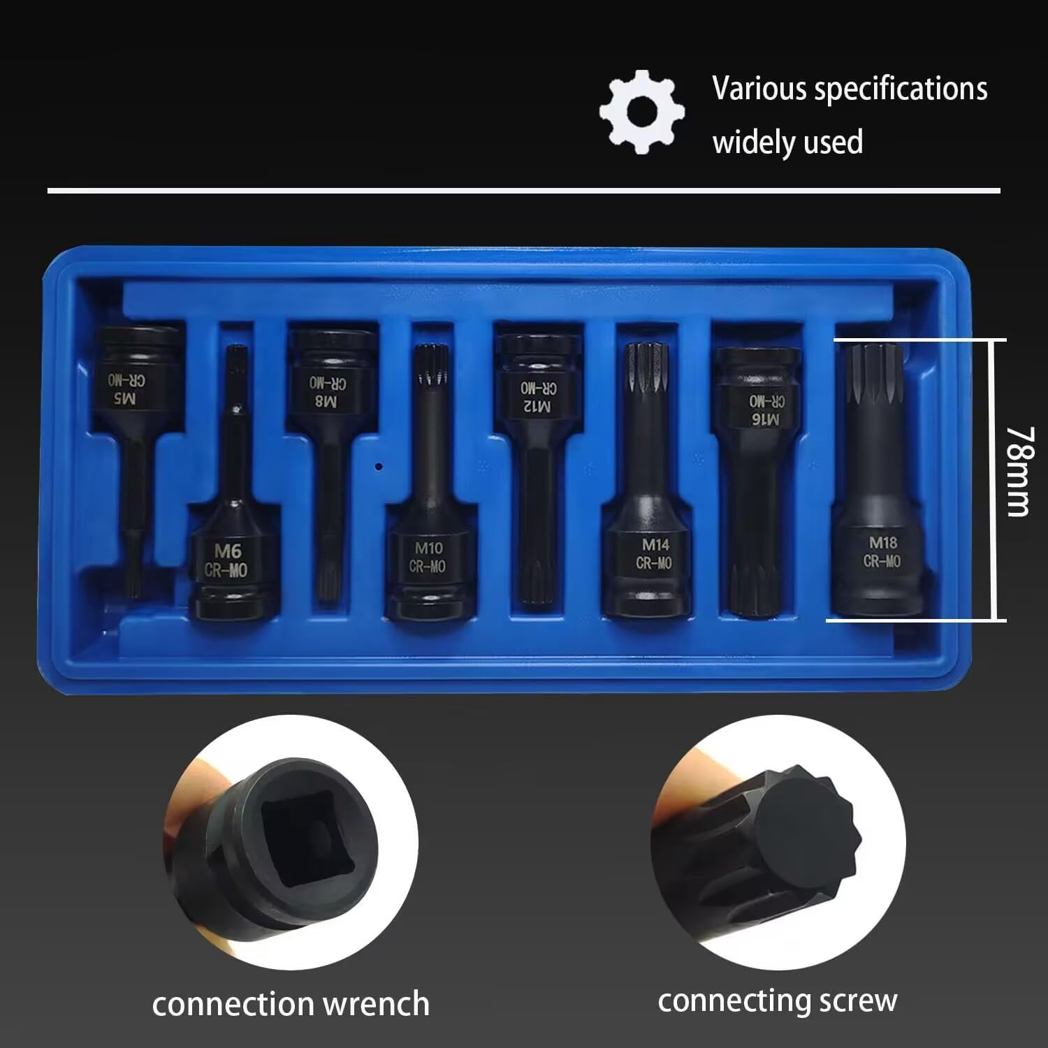 UKLL-8PCS Impact Spline Bit Socket Set, M5 M6 M8 M10 M12 M14 M16 M18 ...