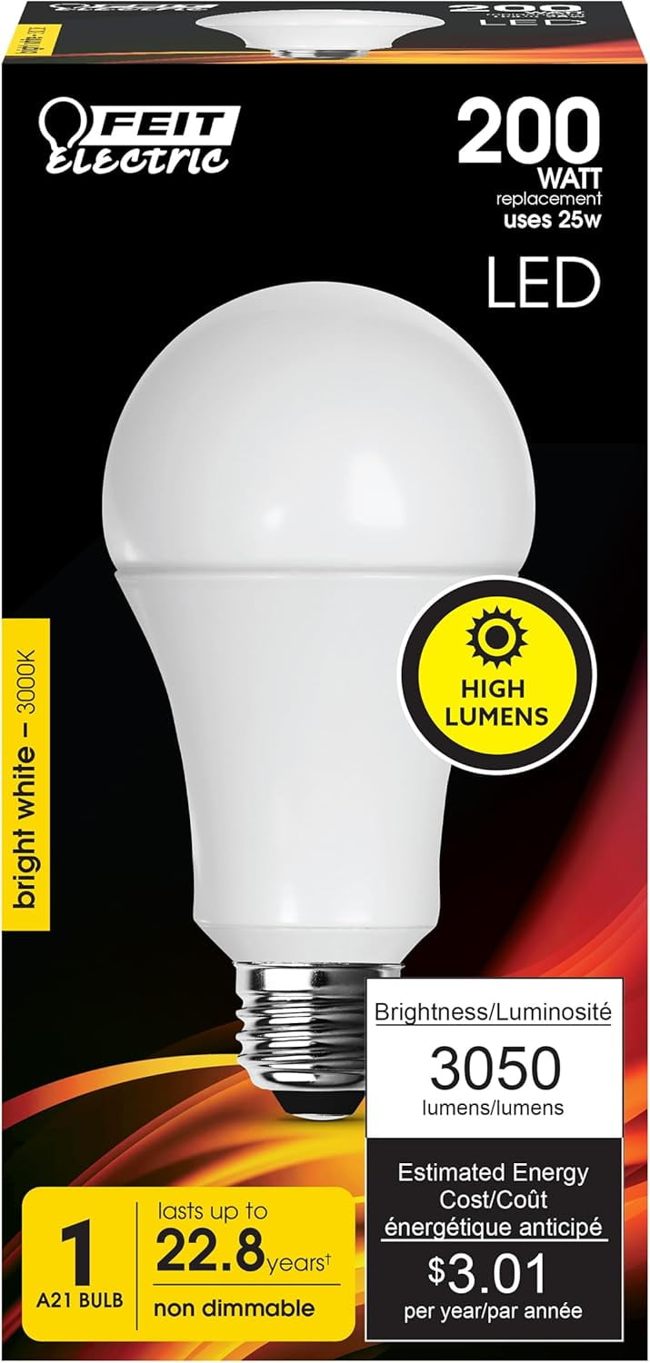 UKLL-A21 LED Light Bulb, 200W Equivalent, Non-Dimmable, 3050 Lumens ...
