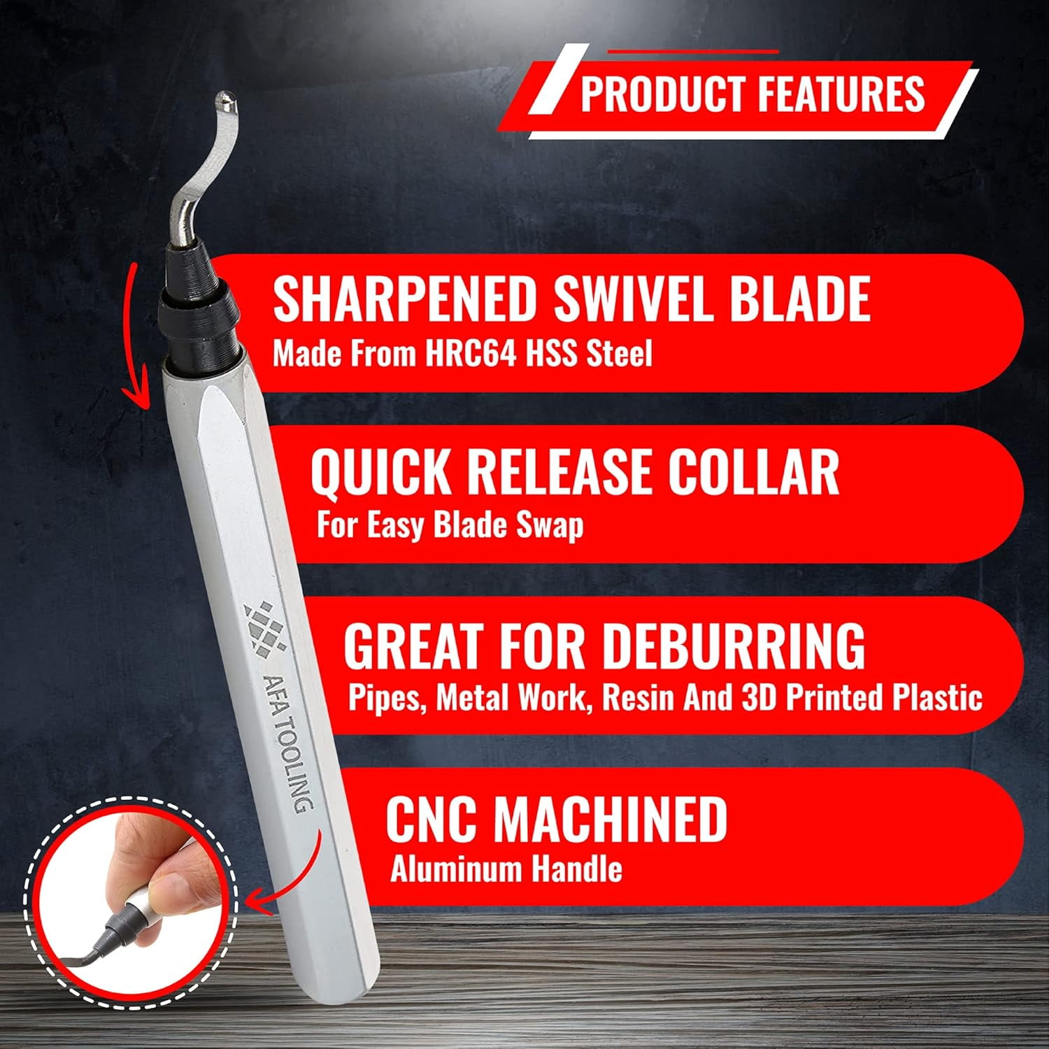 UKLL-AFA Tooling - Deburring Tool with High Speed Steel Swivel Blade ...