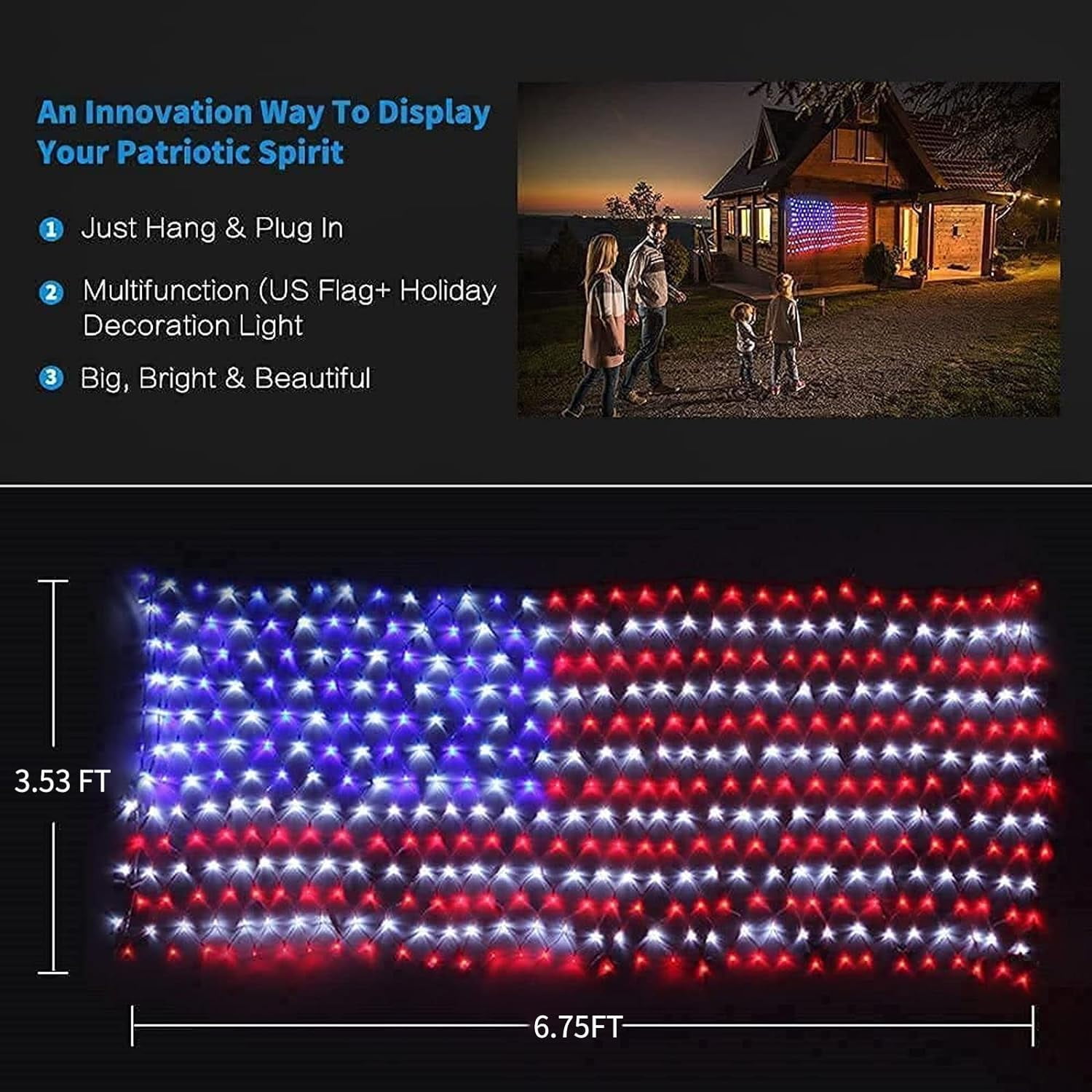 UKLL-American Flag Lights 420 Super Bright LEDs, Waterproof LED US ...