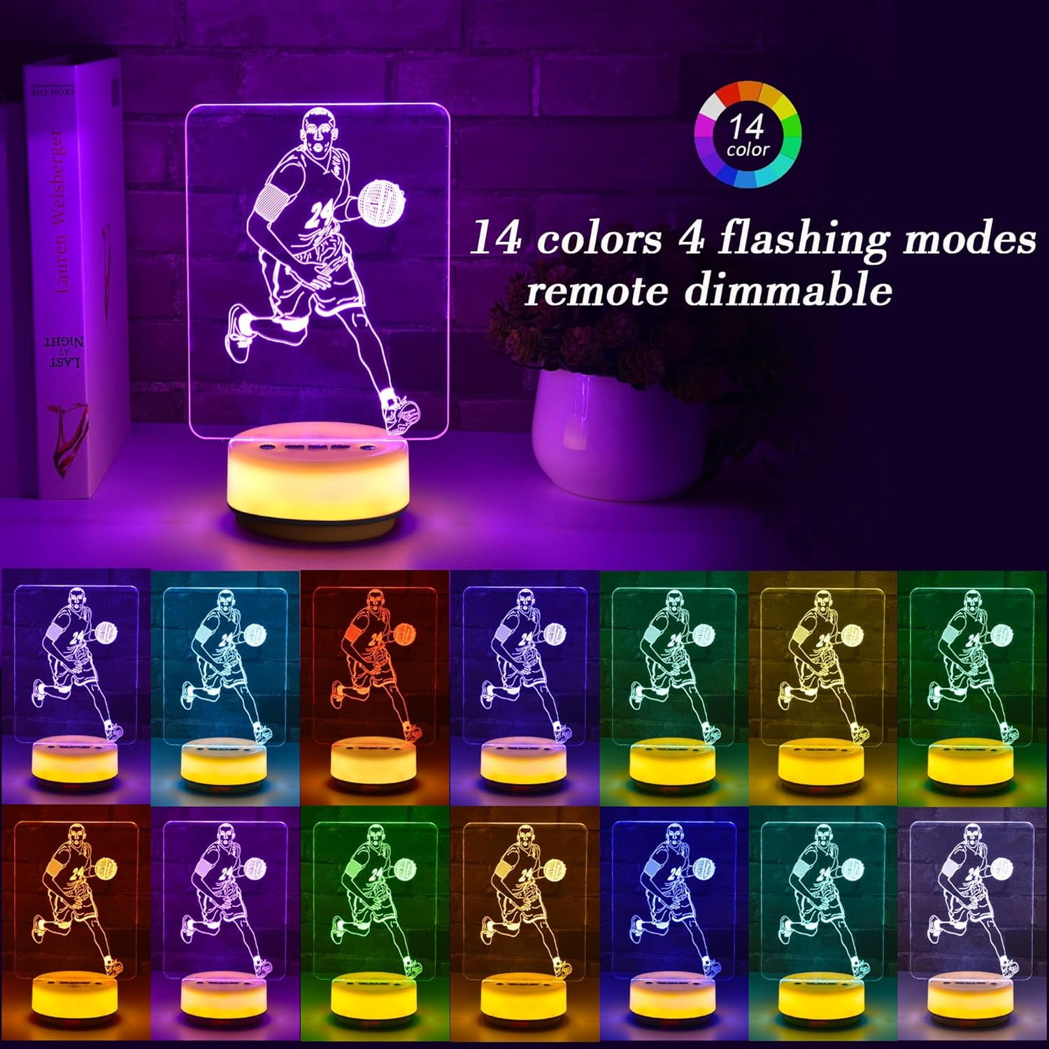 UKLL-Basketball Night Light, LED Lamp with 14 Colors, Dimmable ...