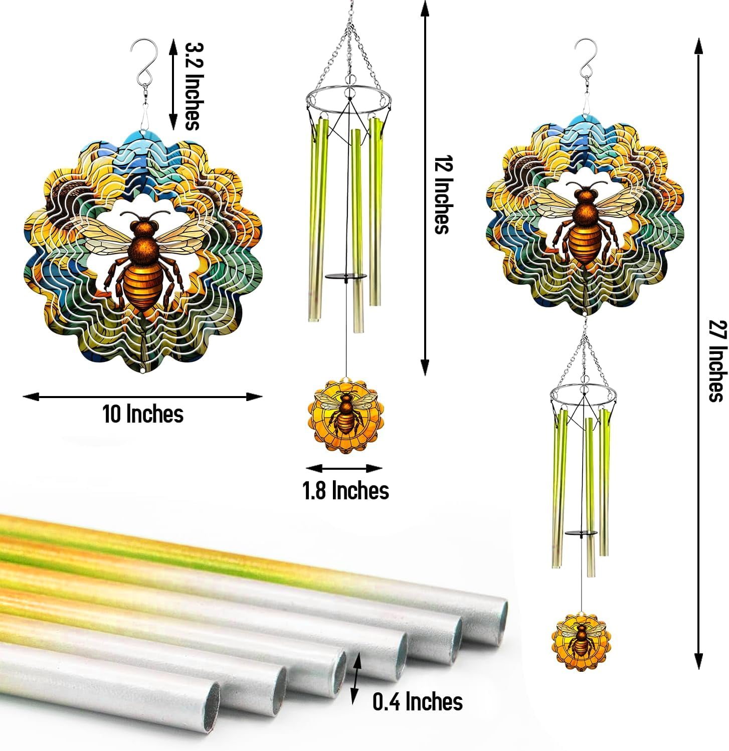 UKLL-Bee Wind Spinner with Wind Chime, Bee Wind Spinner Wind Chime ...