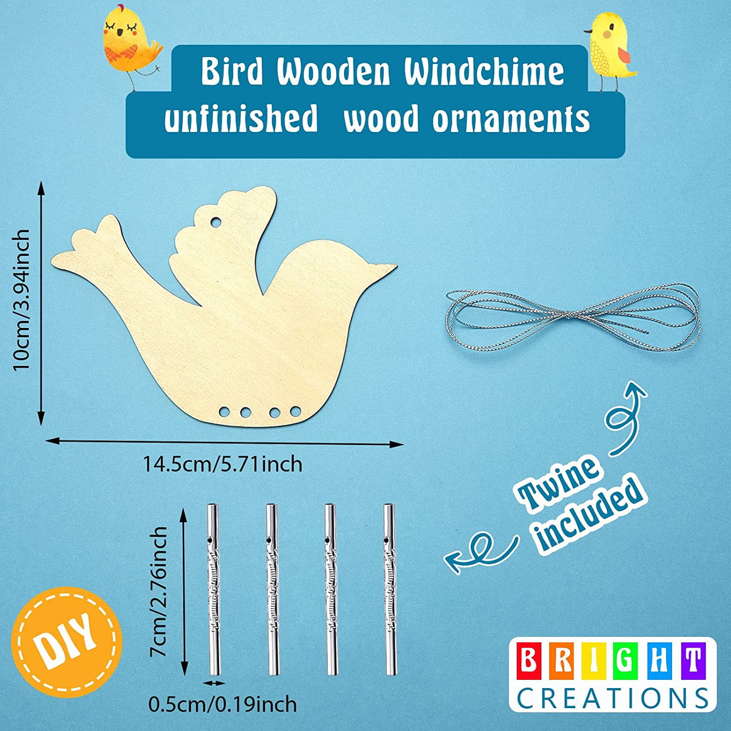 UKLL-Bird Wooden Wind Chime Bird Wind Chime Wood Outdoors Decorative ...