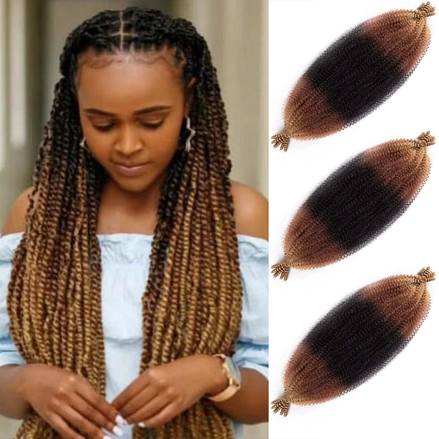 UKLL-Black Brown Springy Afro Twist Hair 24 Inch 3 Packs Afro Twist ...