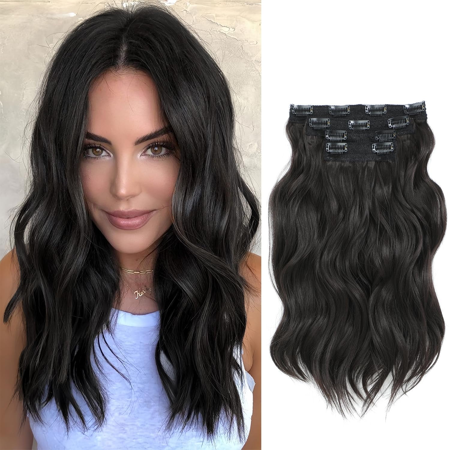 UKLL-Black Hair Extensions, Clip In Hair Extensions 14inch 4Pcs Short Beach Wavy Clip In Hair ...