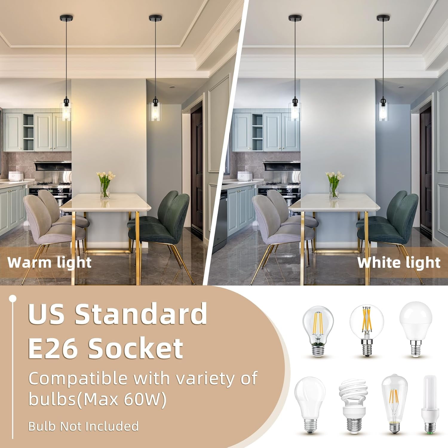 UKLL-Black Pendant Lights Kitchen Island, Modern 1-Light Ceiling ...