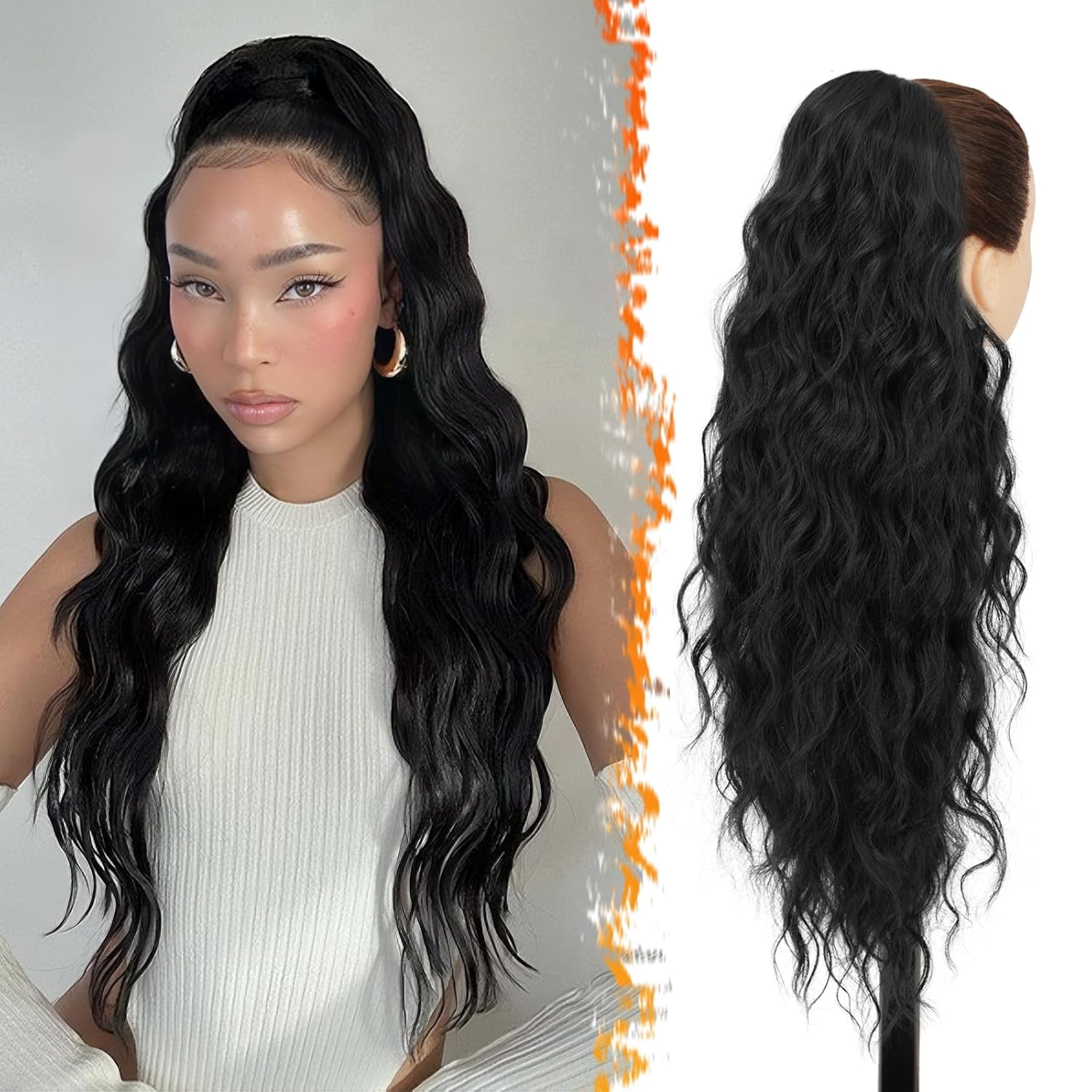 UKLL-Black Ponytail Extensions - Drawstring Ponytails for Women 26 Inch ...