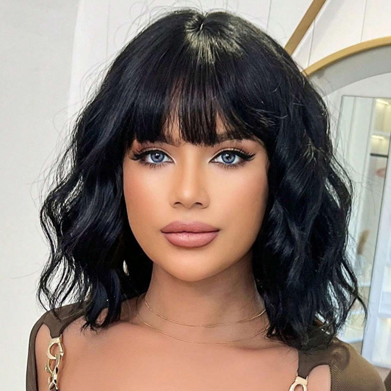 UKLL-Black Wigs for Black Women Soft Short Bob Style Wigs with Bangs ...