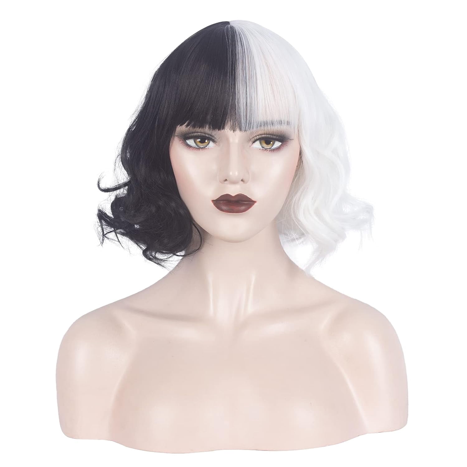 UKLL-Black and White Costume Wig for Women Half Black and White Short ...