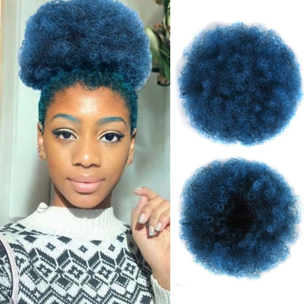 UKLL-Blue Afro Puff Drawstring Ponytail Hair Extension for Black Women ...