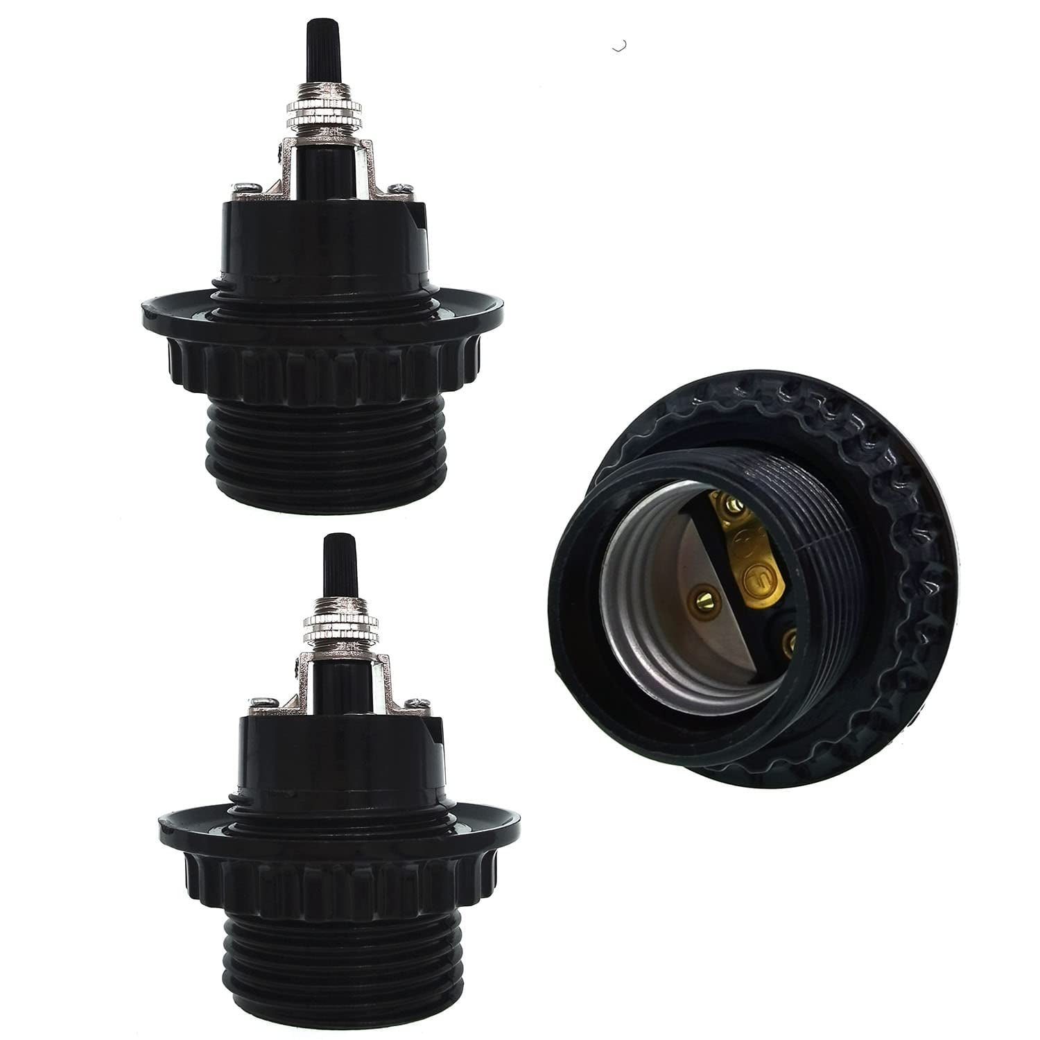 UKLL-Bottom Turn Knob Socket,3-Pack E26 Base Threaded Phenolic Bottom ...