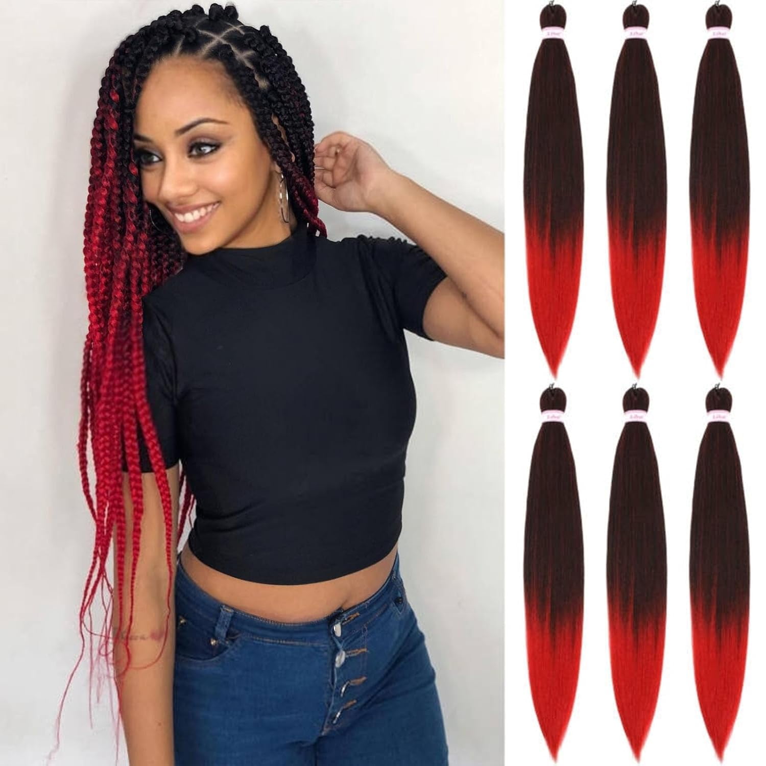 UKLL-Braiding Hair Pre Stretched 26 Inch 6 Packs Red Ombre Braiding ...