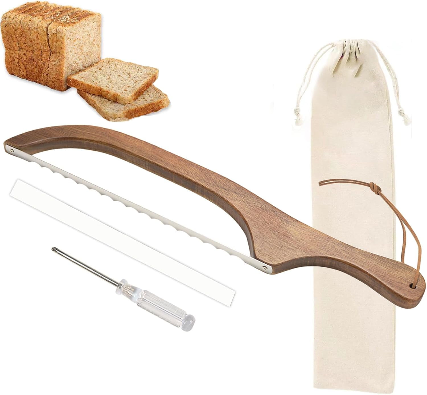UKLL-Bread Knife for Homemade Bread, Wooden Sourdough Bread Slicer for ...