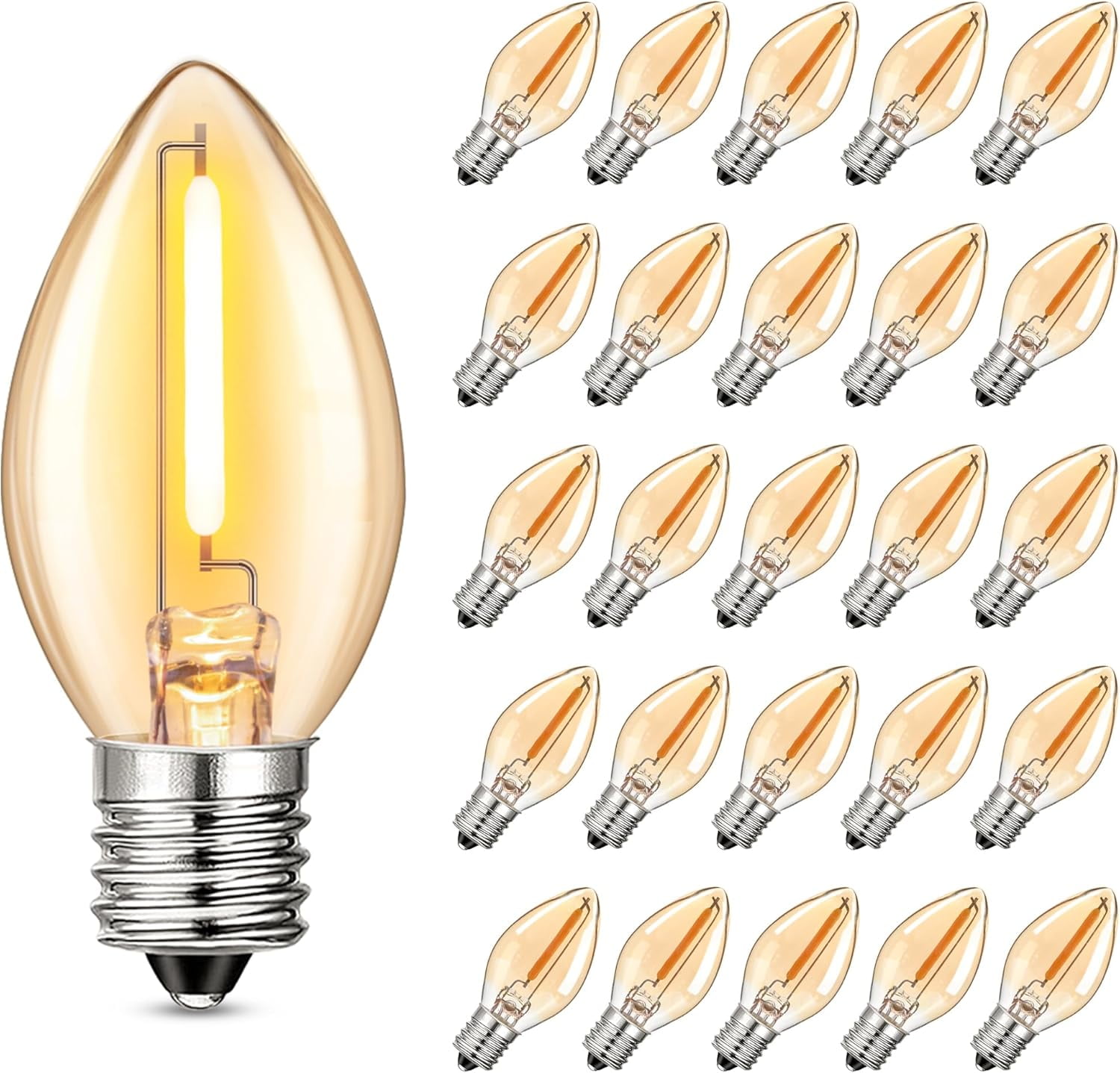 UKLL-C7 LED Replacement Small Light Bulbs,E12 Candelabra Base Outdoor String Lights-Amber Glass ...