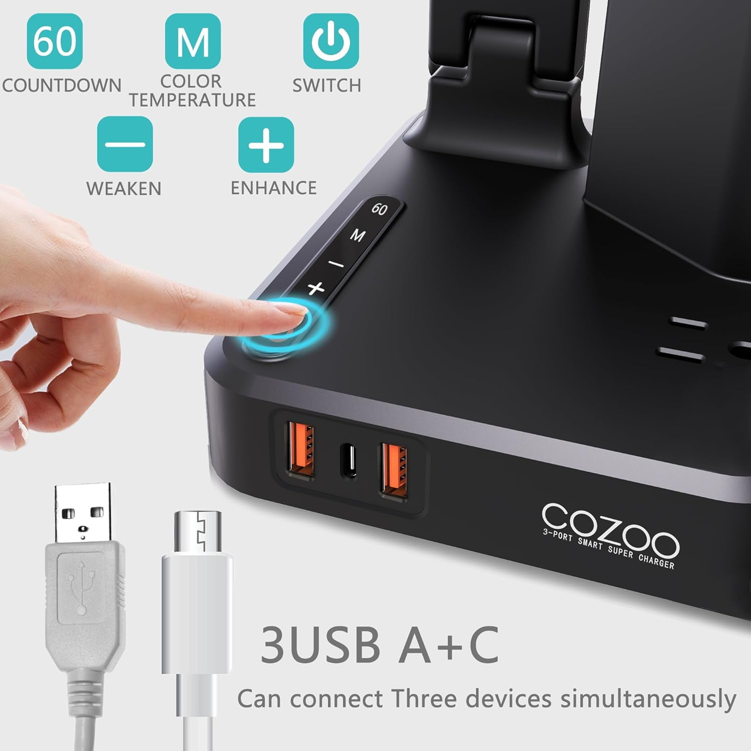 UKLL-COZOO LED Desk Lamp with 3 USB Charging Ports,1 AC Outlet,2 Pen ...