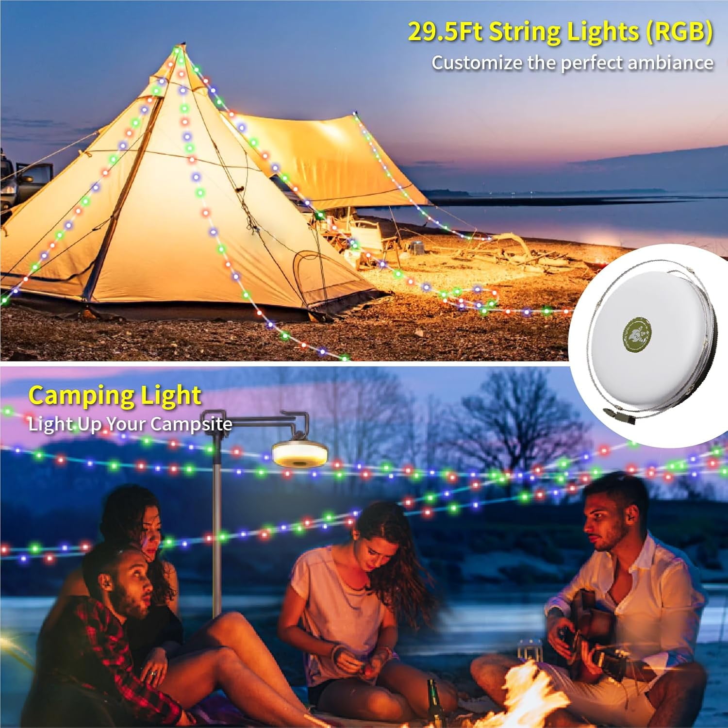 UKLL-Camping Light String, 3 in 1 Camping Light Rechargeable(29.5Ft ...