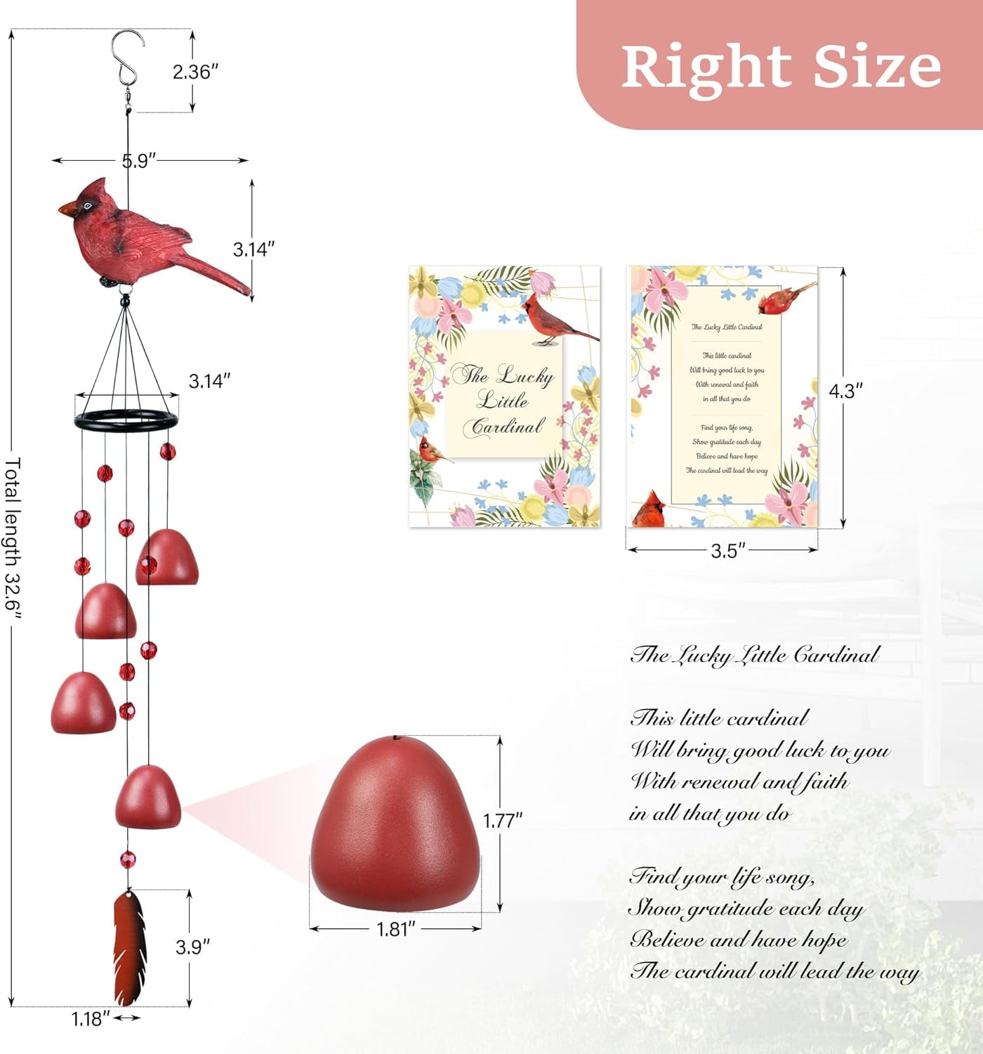 UKLL-Cardinal Wind Chimes for OutsideRed Bird Wind Chimes Outdoor ...