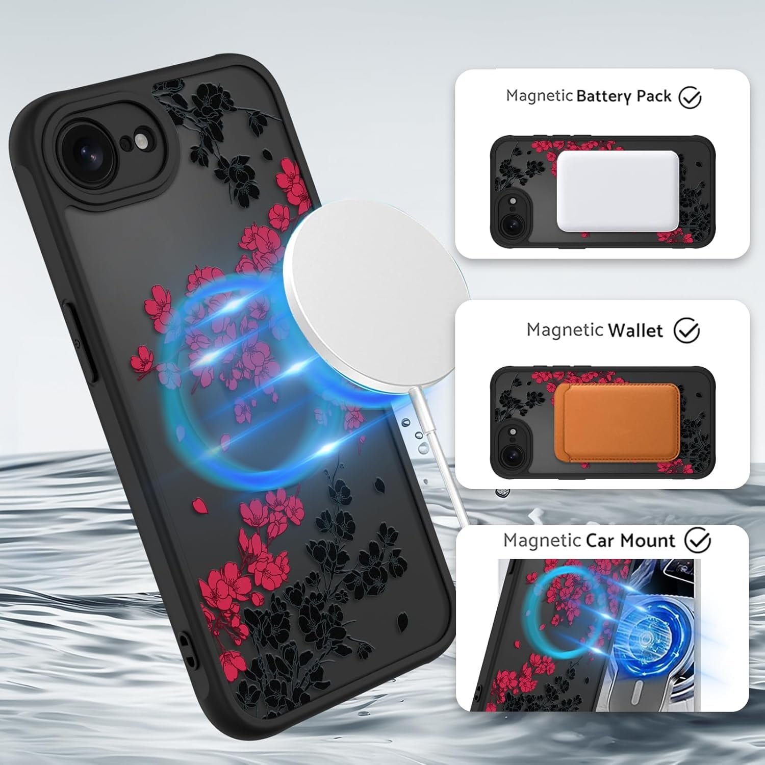 UKLL-Case for iPhone 16e 2025 (Compatible with MagSafe) Floral Flowers Design Phone Cover Soft ...