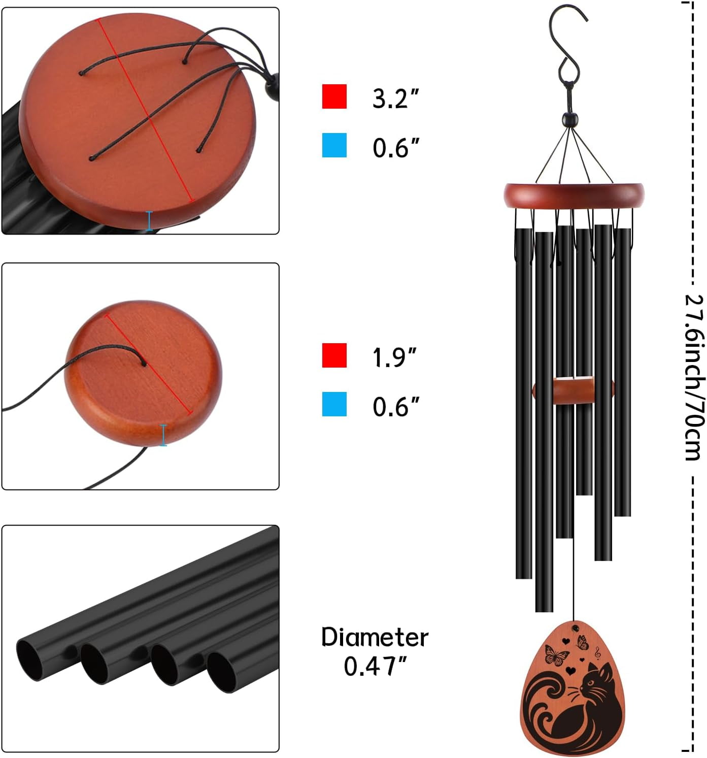 UKLL-Cat Memorial Gifts Wind Chimes, Personalized Pet Loss Sympathy ...