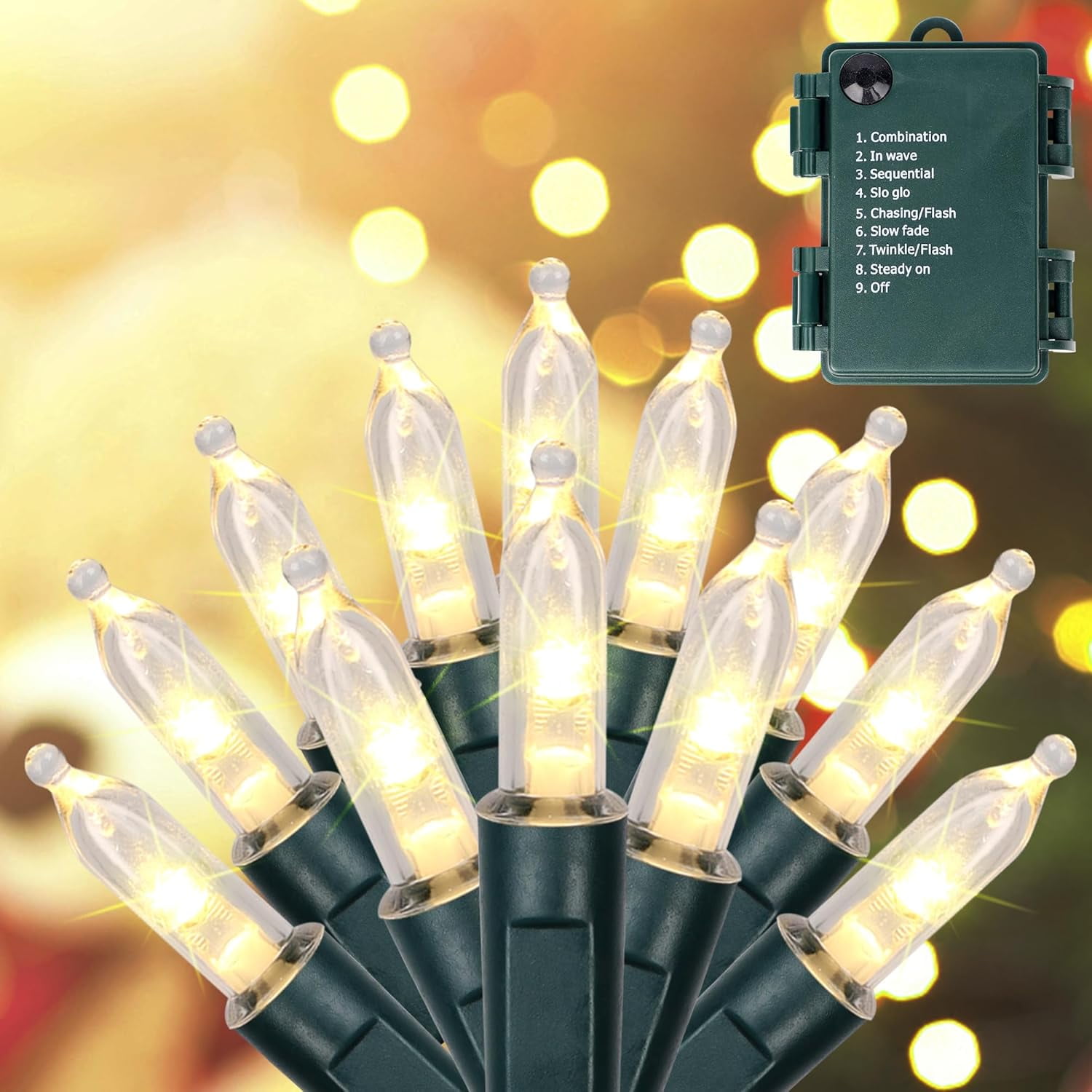 UKLL-Christmas Lights, 50-Count Green Wire Light Set, Battery Operated ...