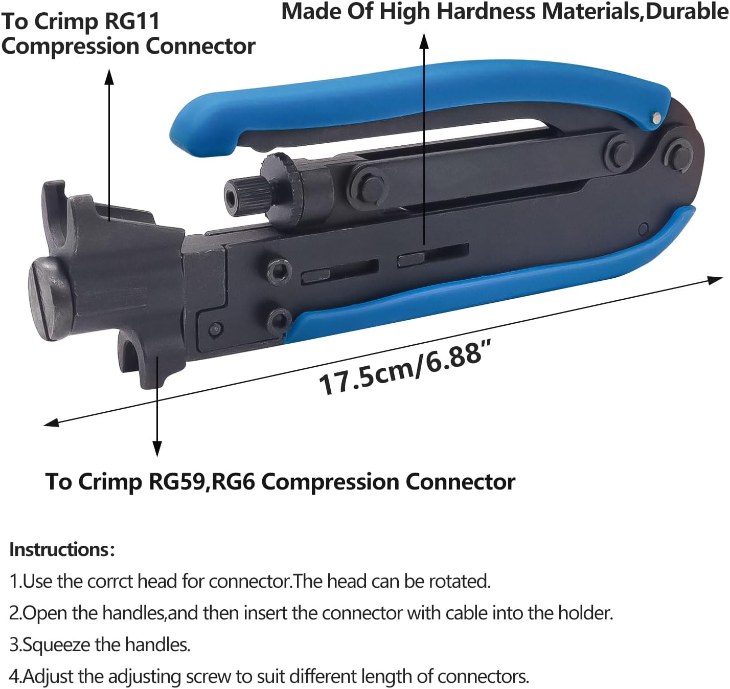 UKLL-Coax Cable Crimper Kit Adjustable RG6 RG59 RG11 75-5 75-7 Coaxial ...