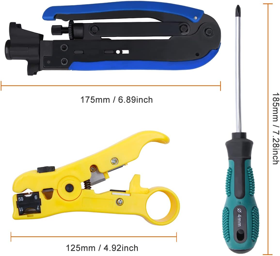 UKLL-Coaxial Compression Tool Kit,Coax Cable Crimper Set with 20 PCS F Compression Connectors ...
