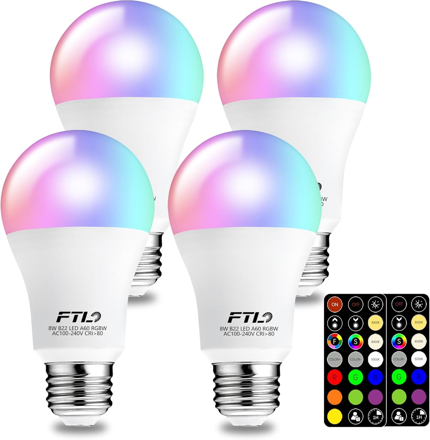 UKLL-Color Changing Light Bulb with Remote Control, A19 E26 Dimmable ...