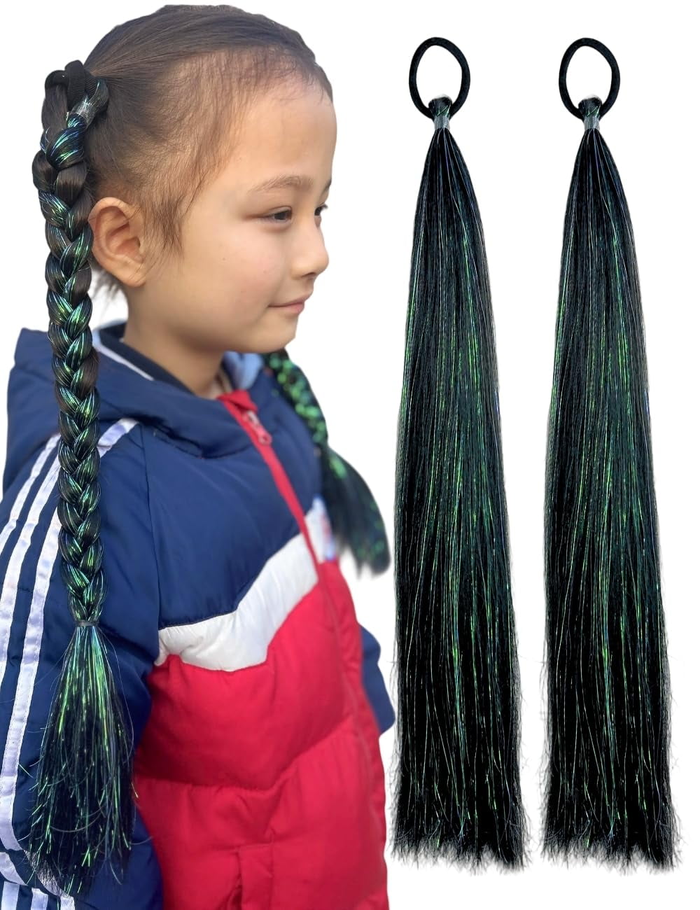 UKLL-Colored Hair Extensions Black Ponytail Extension 2 Packs, 20 inch ...