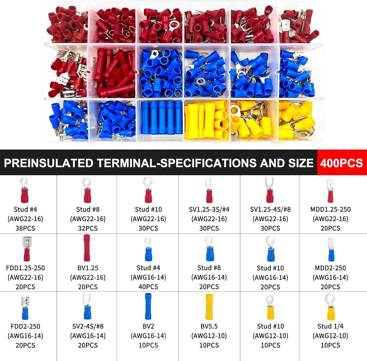 UKLL-Crimping Tool Set400pcs Insulated Wire Crimp, U-Type, Fork, Spade ...