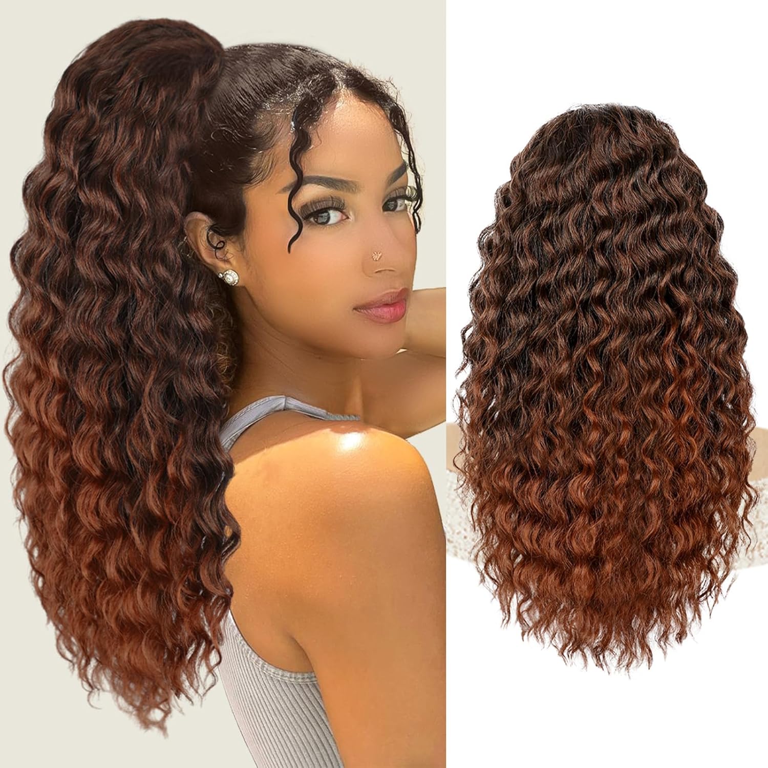 UKLL-Curly Ponytail Extension,Drawstring Ponytail Extension for Black ...