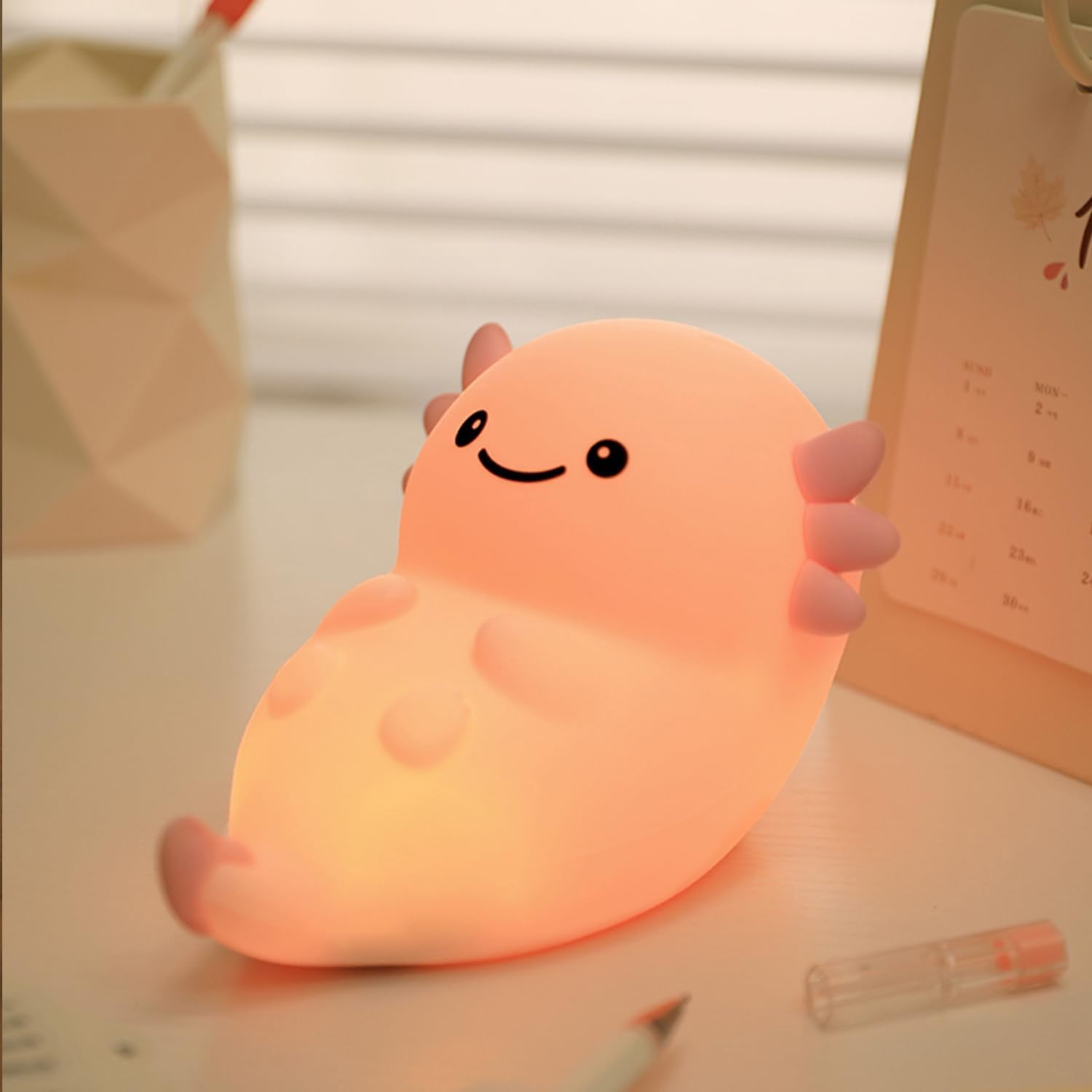 UKLL-Cute Pink Axolotl Night Light, LED Squishy Night Lamp, Dimmable ...